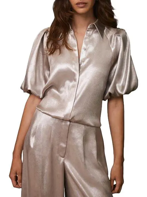 Mint Velvet Metallic Puff Sleeve Shirt - Gold