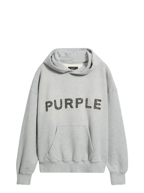 PURPLE BRAND Heavyweight Rhinestone Logo Hoodie - Grey/black