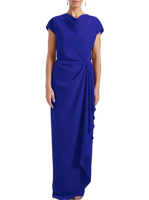 Amsale Draped Crepe Gown - Cobalt