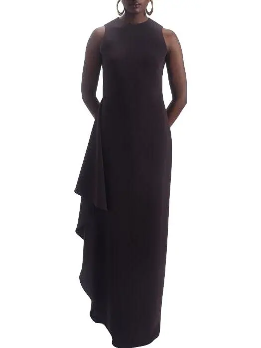 Amsale Jewel Neck Drape Gown - Raisin