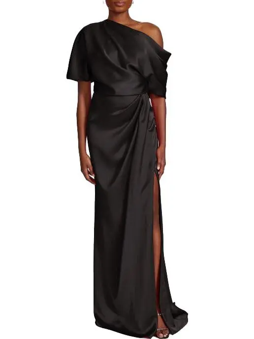Amsale Fluid Satin Off-the-shoulder Gown - Black