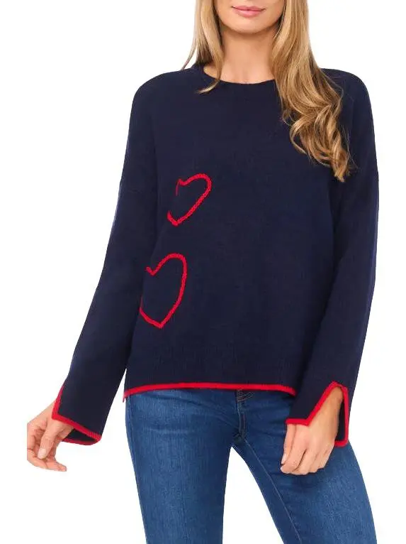 CECE DUPRAZ Embroidered Heart Sweater - Classic Navy