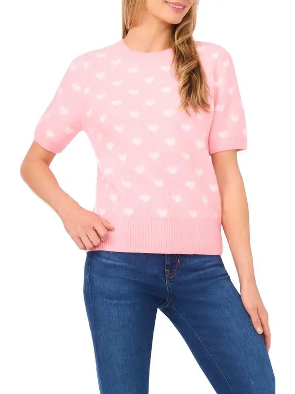 CECE DUPRAZ Heart Print Crewneck Sweater - Prism Pink