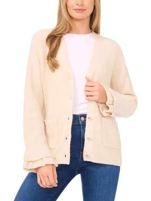 CECE DUPRAZ Ruffle Cuff Longline Cardigan - Birch