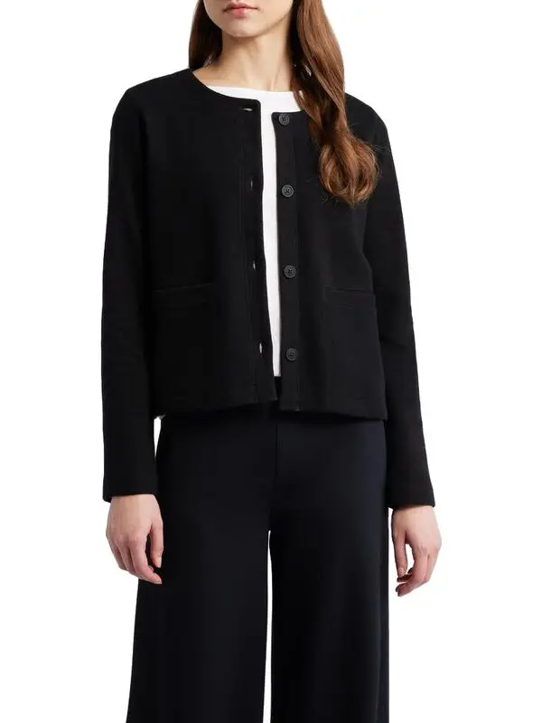 Eileen Fisher Organic Cotton Short Jacket - Black