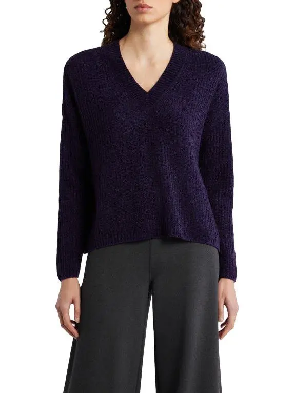 Eileen Fisher V-neck Stretch Cotton Sweater - Aubergine