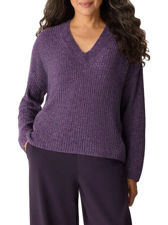 Eileen Fisher V-neck Stretch Cotton Sweater - Mulled Grape
