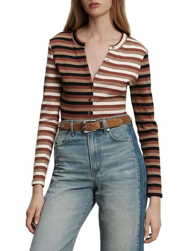 Veronica Beard Dilia Stripe Top - Navy Red Oak