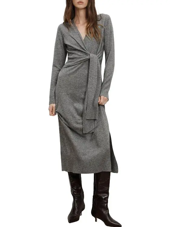 Veronica Beard Salomez Tie Waist Maxi Sweater Dress - Medium Heather Grey
