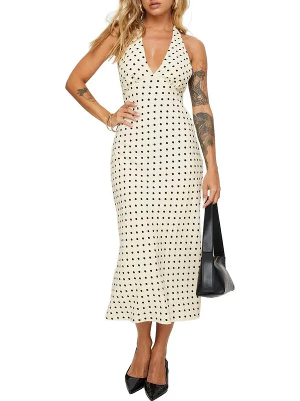 Princess Polly Kimbelle Polka Dot Halterneck Dress - Cream/polka Dot