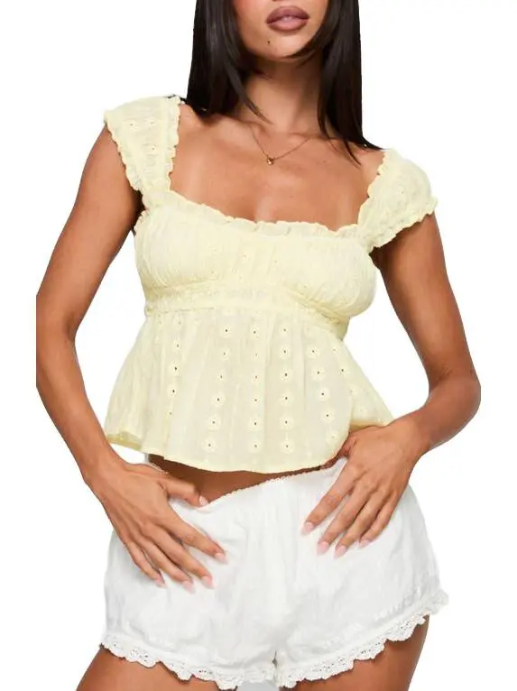 Princess Polly Summerfield Cotton Top - Lemon