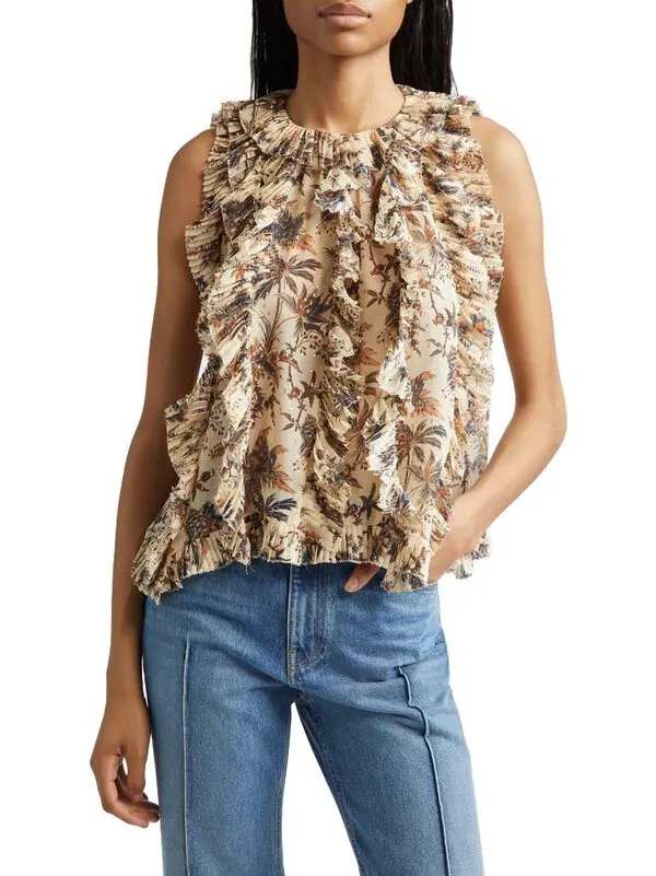 Ulla Johnson Sabra Floral Metallic Sleeveless Top - Cameo