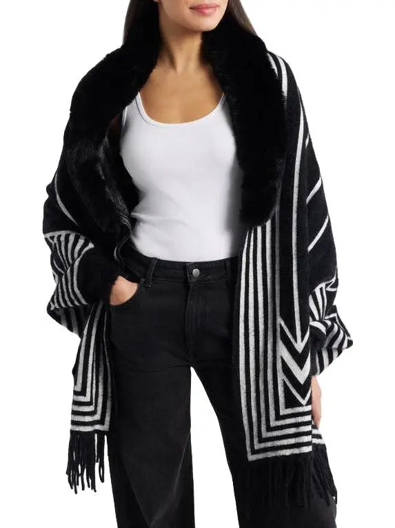NIKKI LUND Faux Fur Trim Wrap - Black