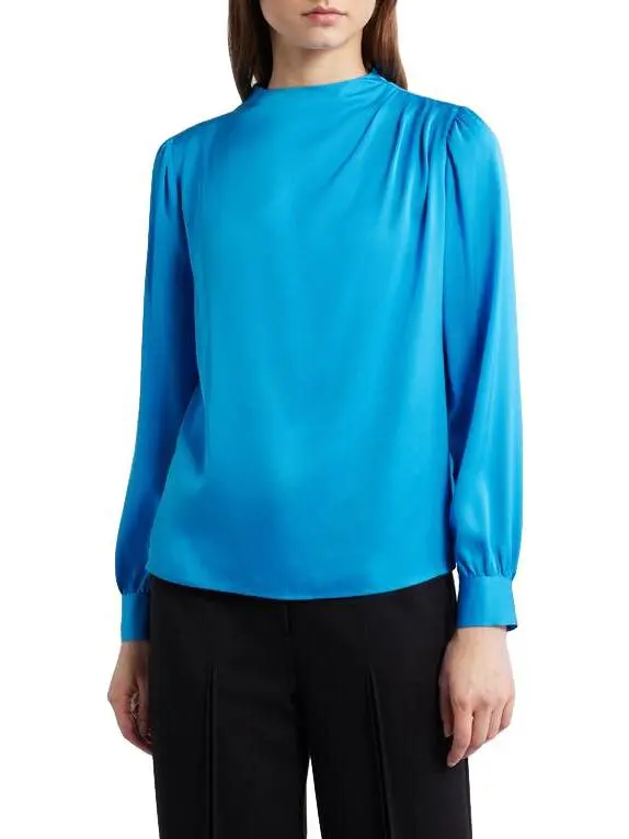 Elie Tahari Tien Draped Silk Top - Cosmic Blue