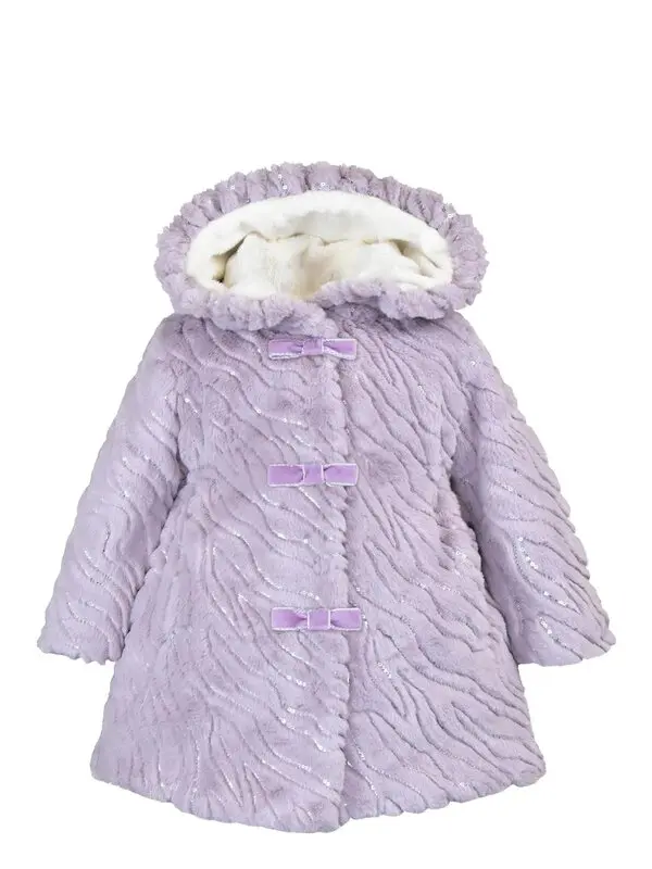 WIDGEON Faux Fur Hooded Coat With Bow Detail - Purple Rain