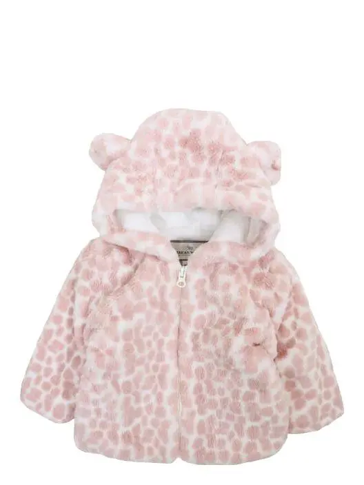 WIDGEON Faux Fur Hooded Zip Jacket - Pink Giraffe