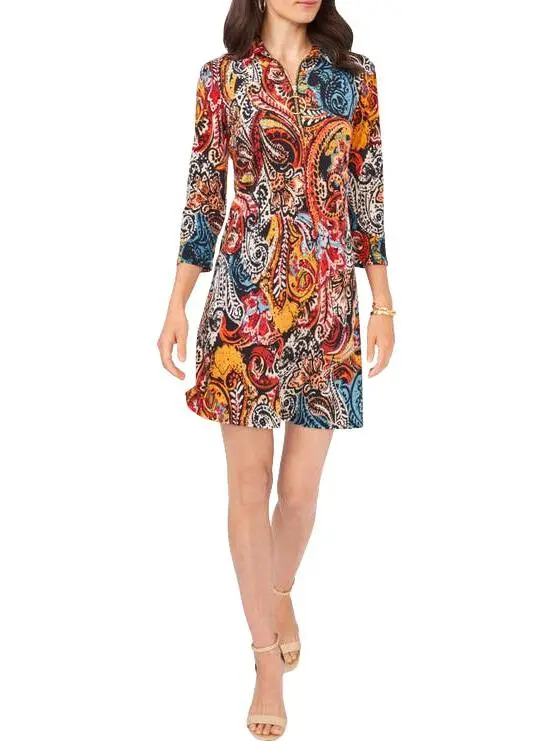 Chaus Paisley Stretch Jersey Dress - Black/fuschia/aqua/multi
