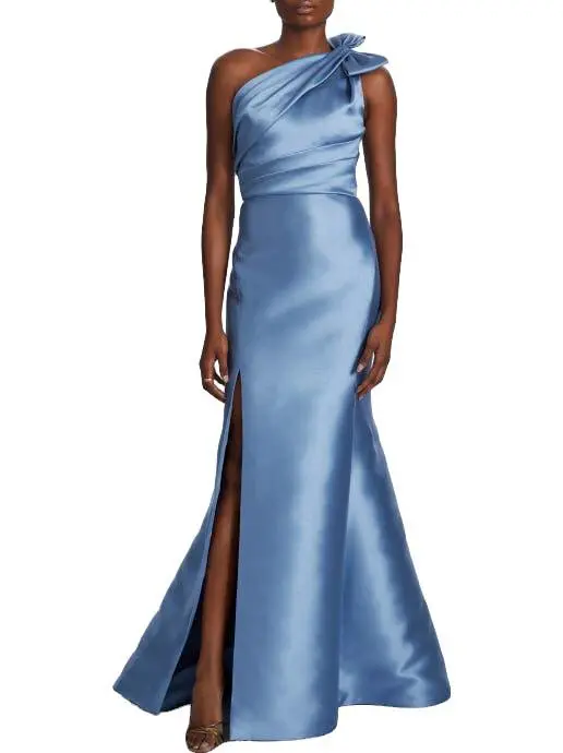 Amsale Mikado Draped Bodice Gown - Smoky Blue