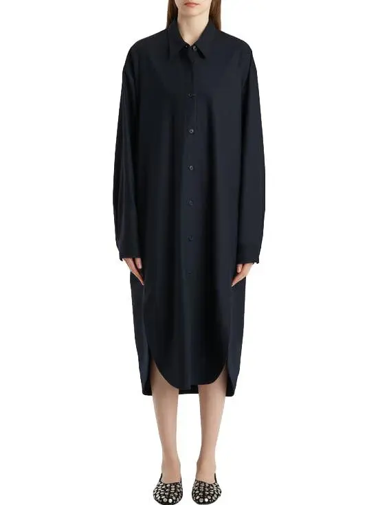 Khaite Gloria Long Sleeve Cotton Poplin Shirt Dress - Dark Navy