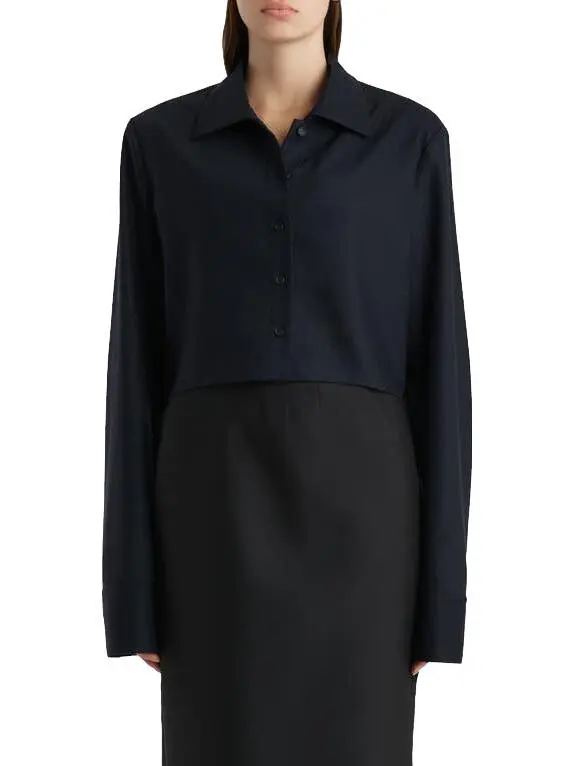 Khaite Jasen Crop Button-up Shirt - Dark Navy