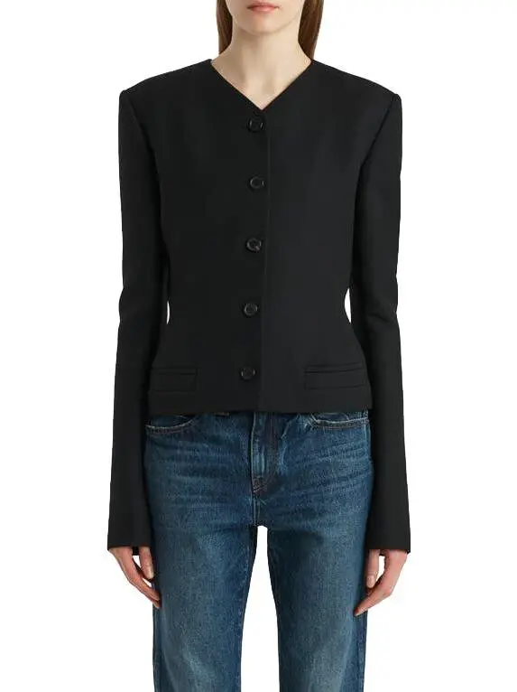 Khaite Nara Collarless Wool Canvas Jacket - Black