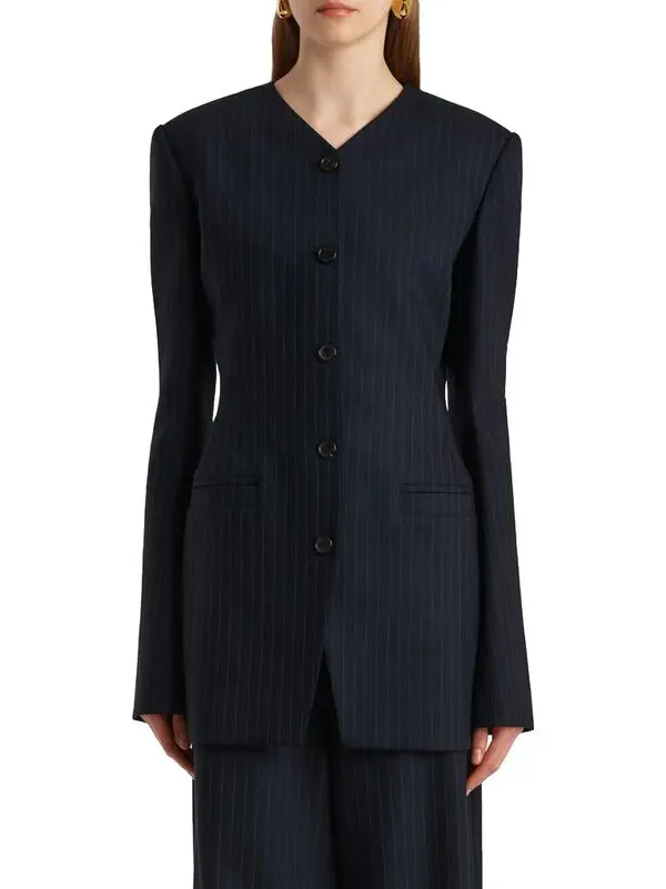 Khaite Naran Pinstripe Single-breasted Blazer - Navy/white