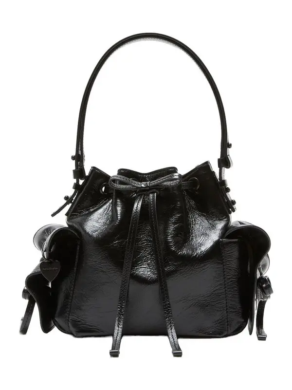 Acne Studios Mini Multipocket Crinkled Shiny Leather Bucket Bag - Black
