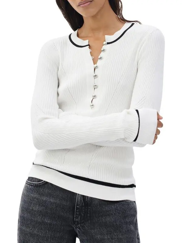 Rag & Bone Ribbed Henley Top - Ivory
