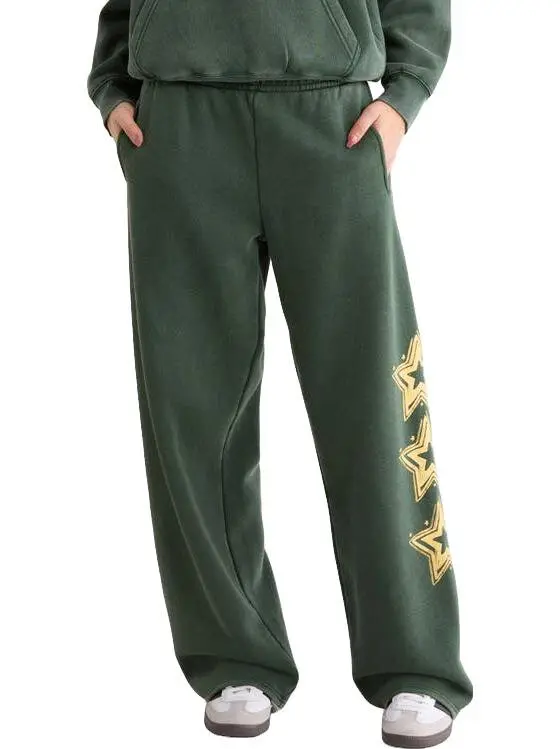 PACSUN Star Graphic Baggy Sweatpants - Forest Green