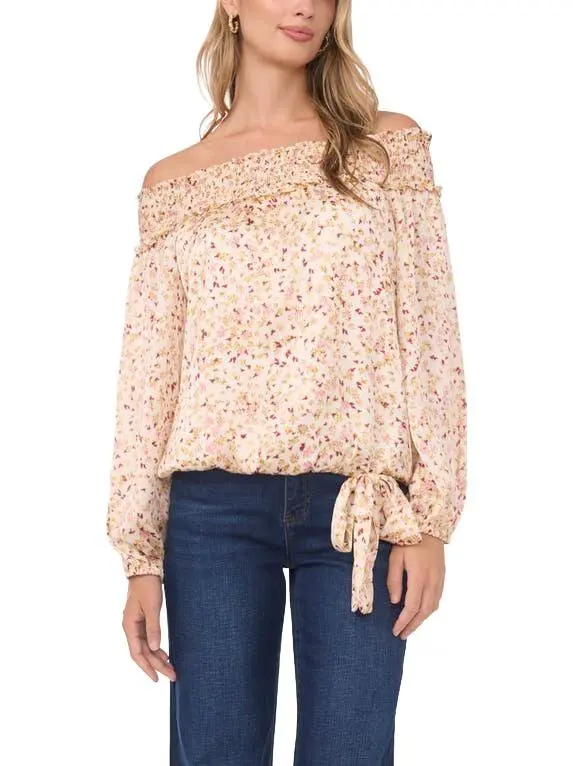 Vince Camuto Printed Tie Hem Off-the-shoulder Top - Birch
