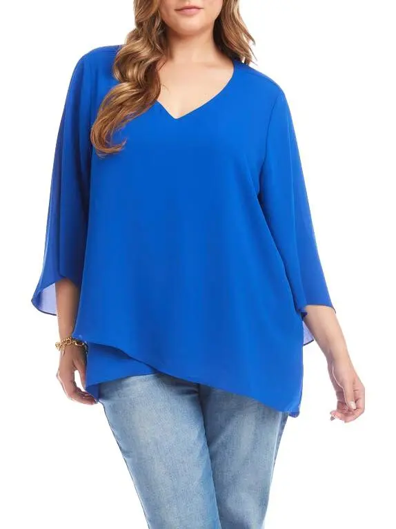 Karen Kane Crossover Hem Asymmetric Top - Sapphire Blue