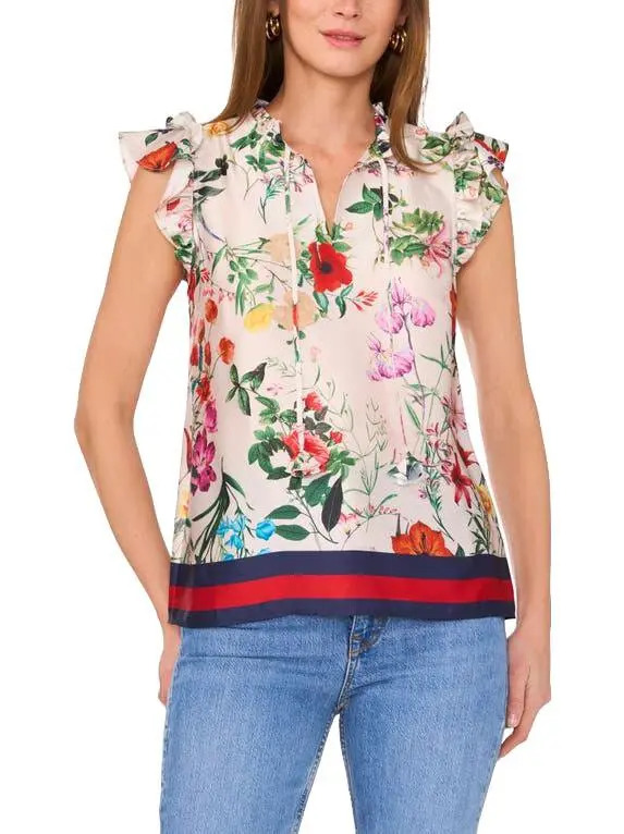 Vince Camuto Floral Flutter Sleeve Top - Multi
