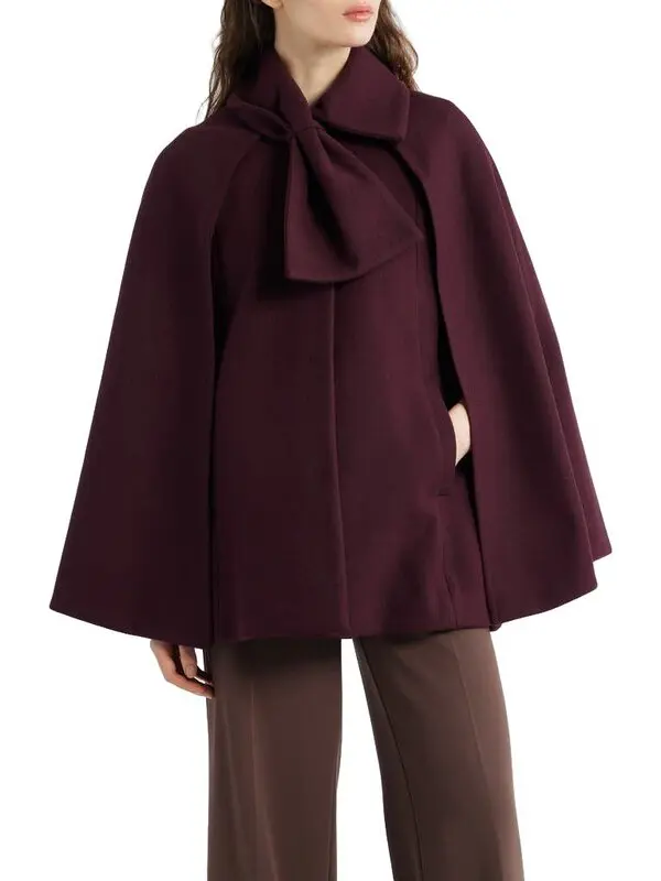 CECE DUPRAZ Bow Collar Cape - Burgundy