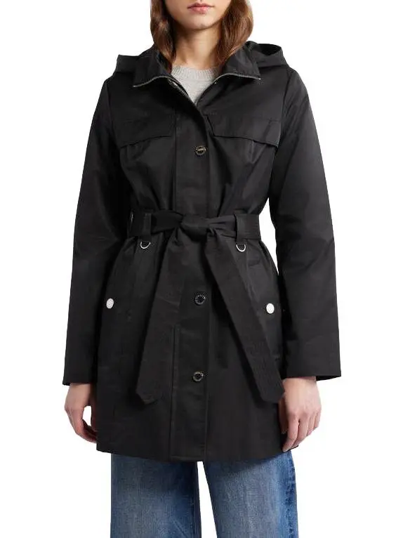London Fog Belted Cotton-blend Rain Coat - Black