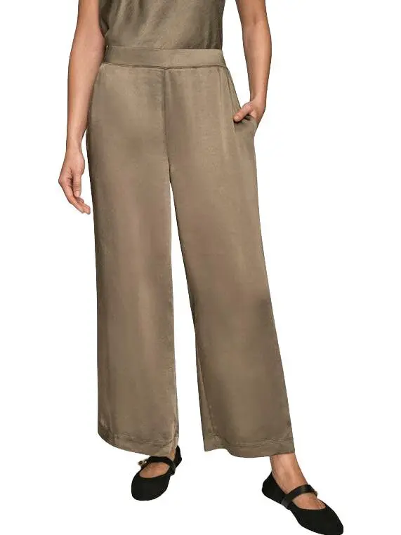 Donna Karan New York Satin Wide Leg Pants - Khaki Green