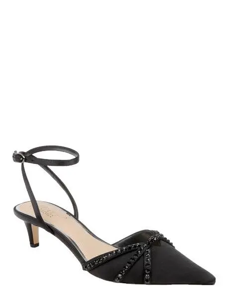 Badgley Mischka Indra Ankle Strap Kitten Heel Pumps - Black Satin