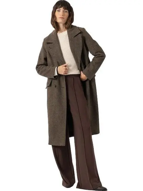 SAINT + SOFIA Hampton Double Breasted Overcoat - Brown Chevron