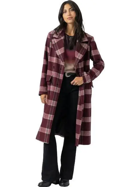 SAINT + SOFIA Hampton Double Breasted Overcoat - Burgundy/pink Check