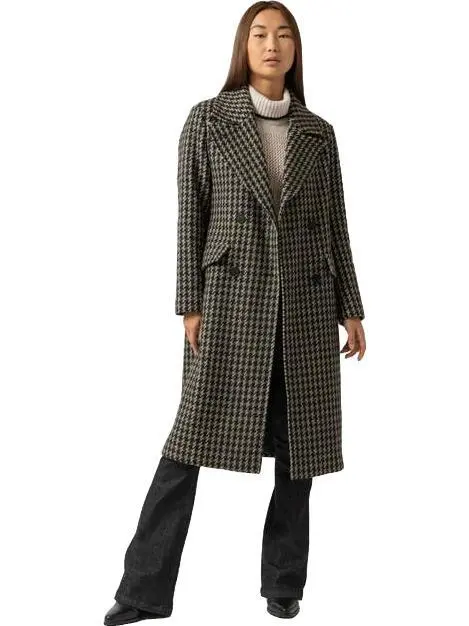SAINT + SOFIA Hampton Double Breasted Overcoat - Olive Houndstooth