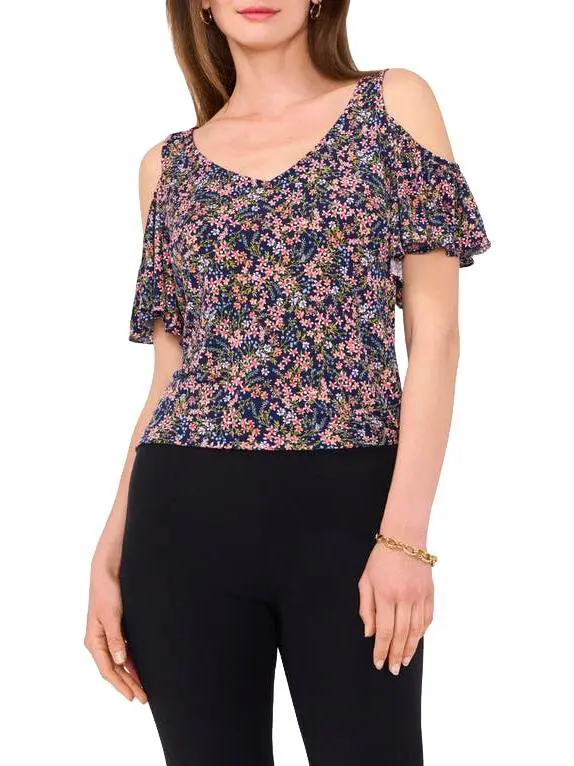 Chaus Floral Cold Shoulder Jersey Top - Jbs Navy