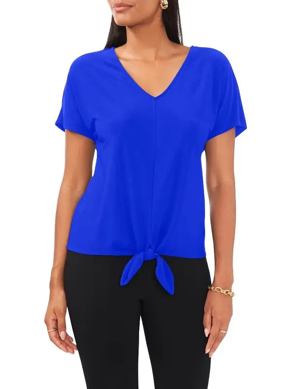 Chaus Tie Front V-neck Top - Goddess Blue