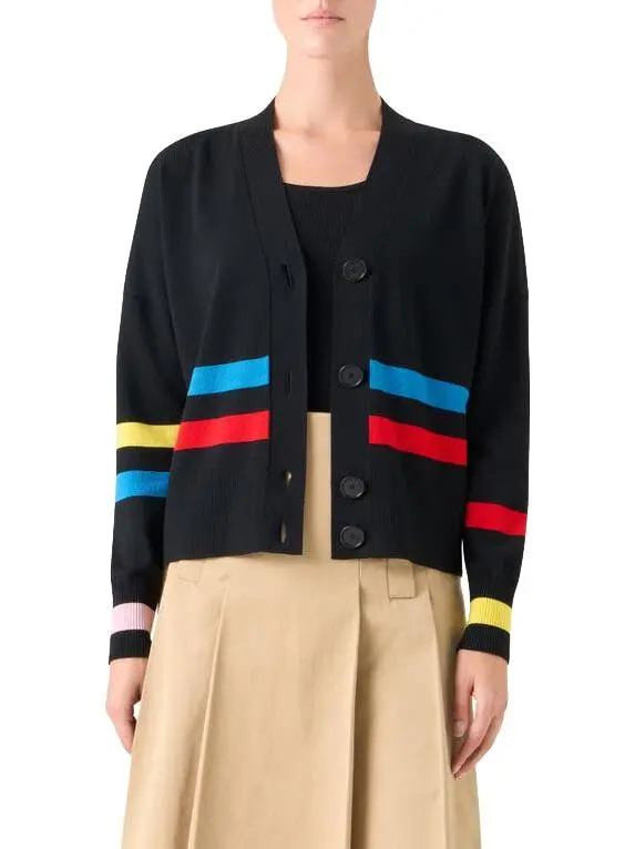 Akris Stripe Virgin Wool Cardigan - Black-multicolor