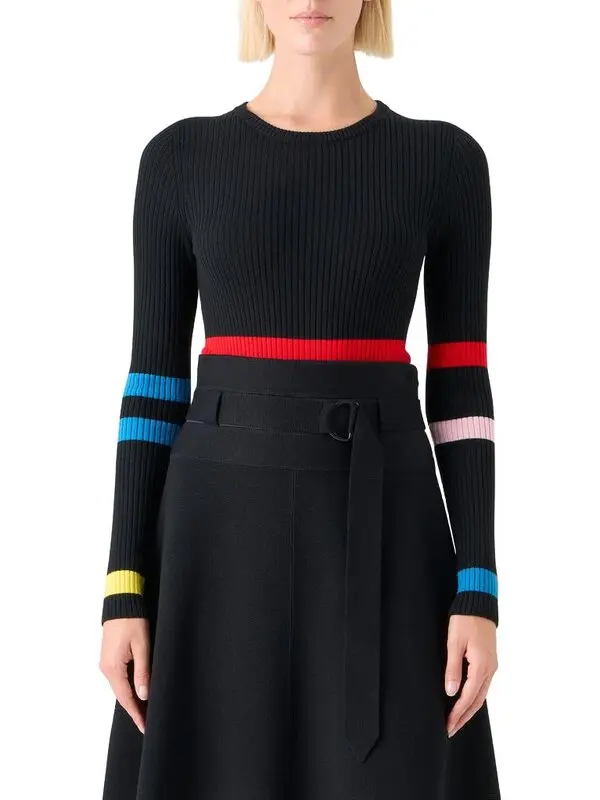 Akris Stripe Virgin Wool Rib Sweater - Black-multicolor