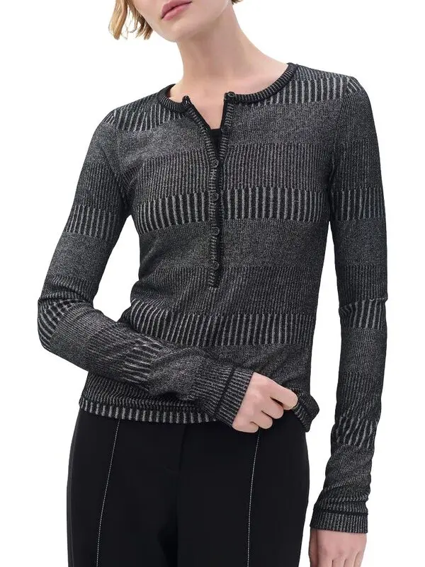 Rag & Bone Knit Two-tone Rib Henley - Black/white Multi