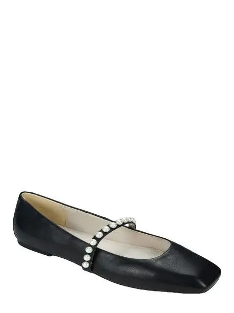 Yosi Samra Cara Faux Pearl Mary Jane Flat - Black