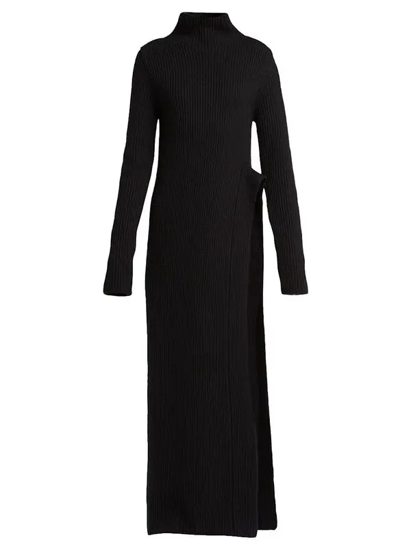 Moncler X Jil Sander Asymmetric Wool Turtleneck Dress - Black