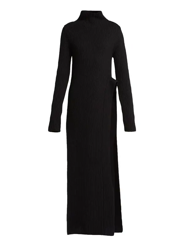 Moncler X Jil Sander Asymmetric Wool Turtleneck Dress - Black