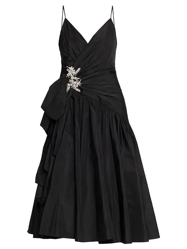 Cinq À Sept Ellette Draped Midi Dress With Crystal Accent - Black