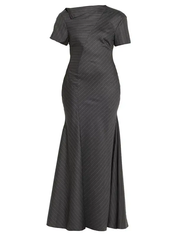 JANE WADE Pinstripe Short-sleeve Gown - Charcoal