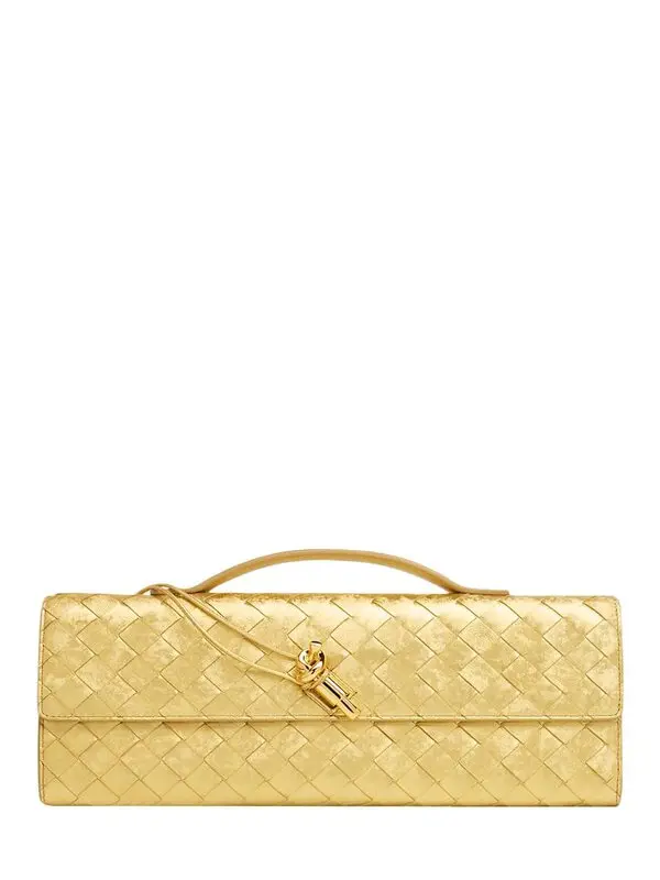 Bottega Veneta Andiamo Laminated Leather Clutch - Gold